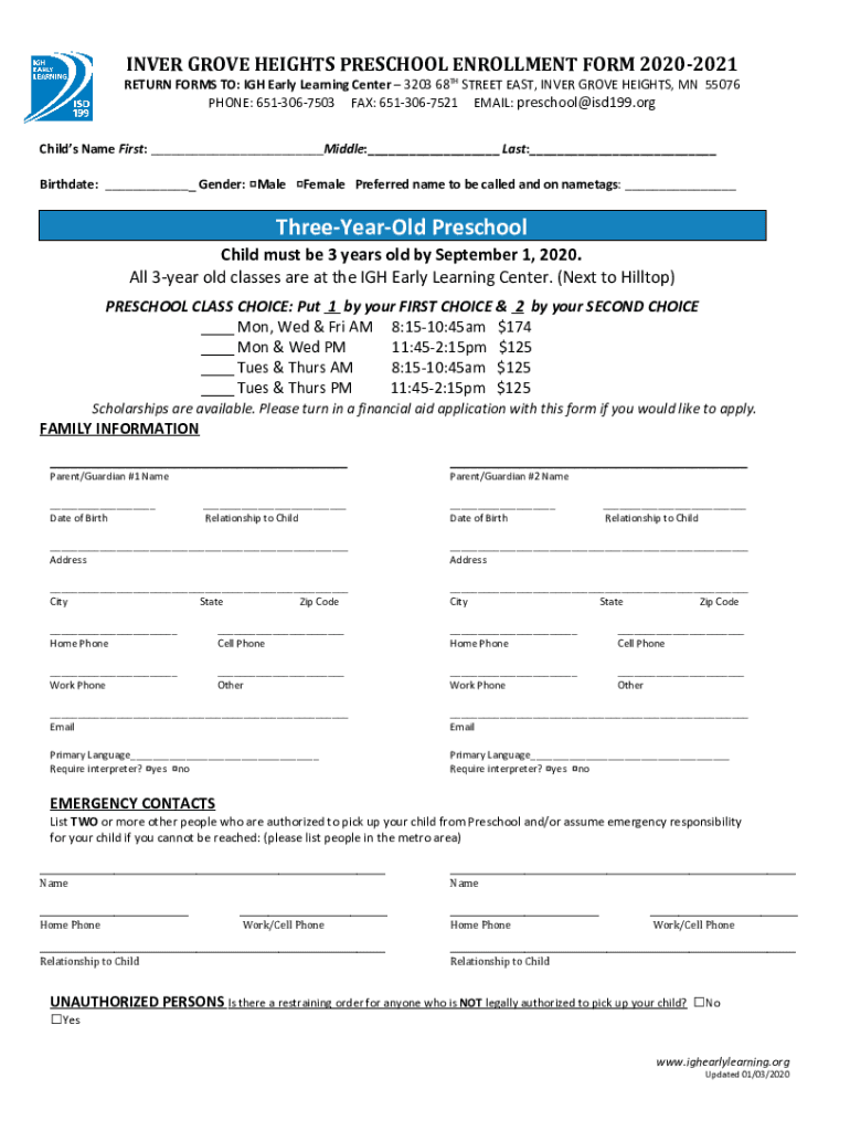 Fillable Online Three-Year-Old Preschool Fax Email Print - pdfFiller