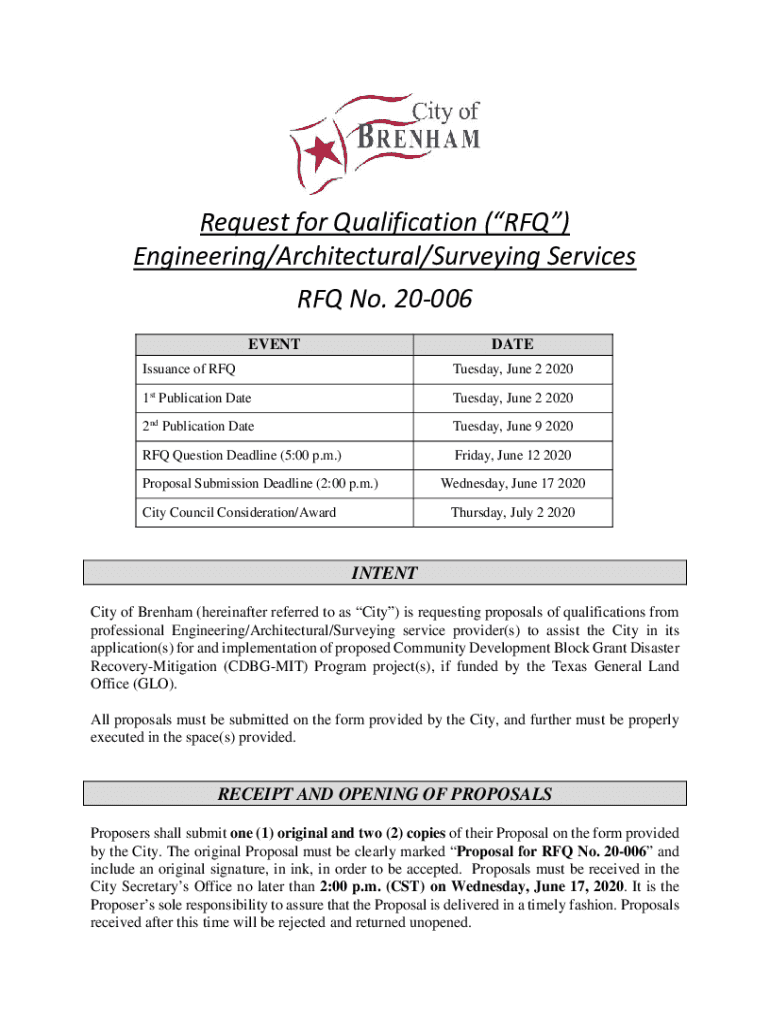 Fillable Online 1 Request for Qualification (RFQ) for Engineering/Architectural/ ... Fax Email ...