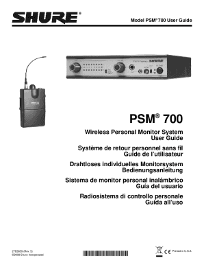 Remplissable En Ligne Shure PSM 700 Specification Sheet Fax Email ...
