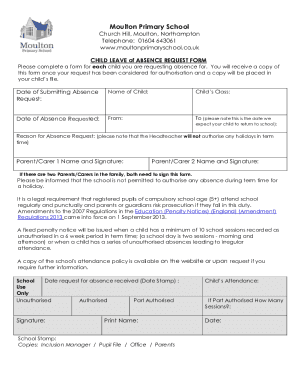 Fillable Online Child Leave of Absence Request Form Fax Email Print - pdfFiller