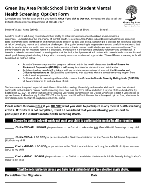 Fillable Online Mental Health Screening Opt Out Form ... Fax Email ...