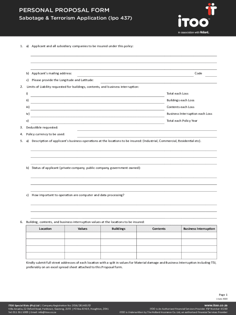 Fillable Online Sabotage & Terrorism Proposal Form Fax Email Print ...
