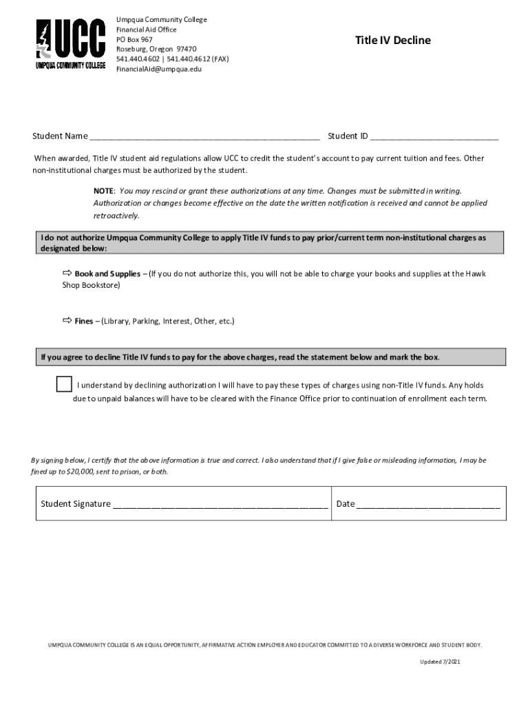 Fillable Online Title IV Decline Fax Email Print - pdfFiller