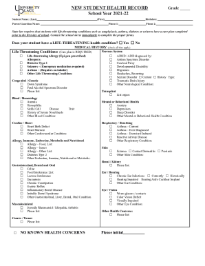 Fillable Online NEW STUDENT HEALTH RECORD Fax Email Print - pdfFiller