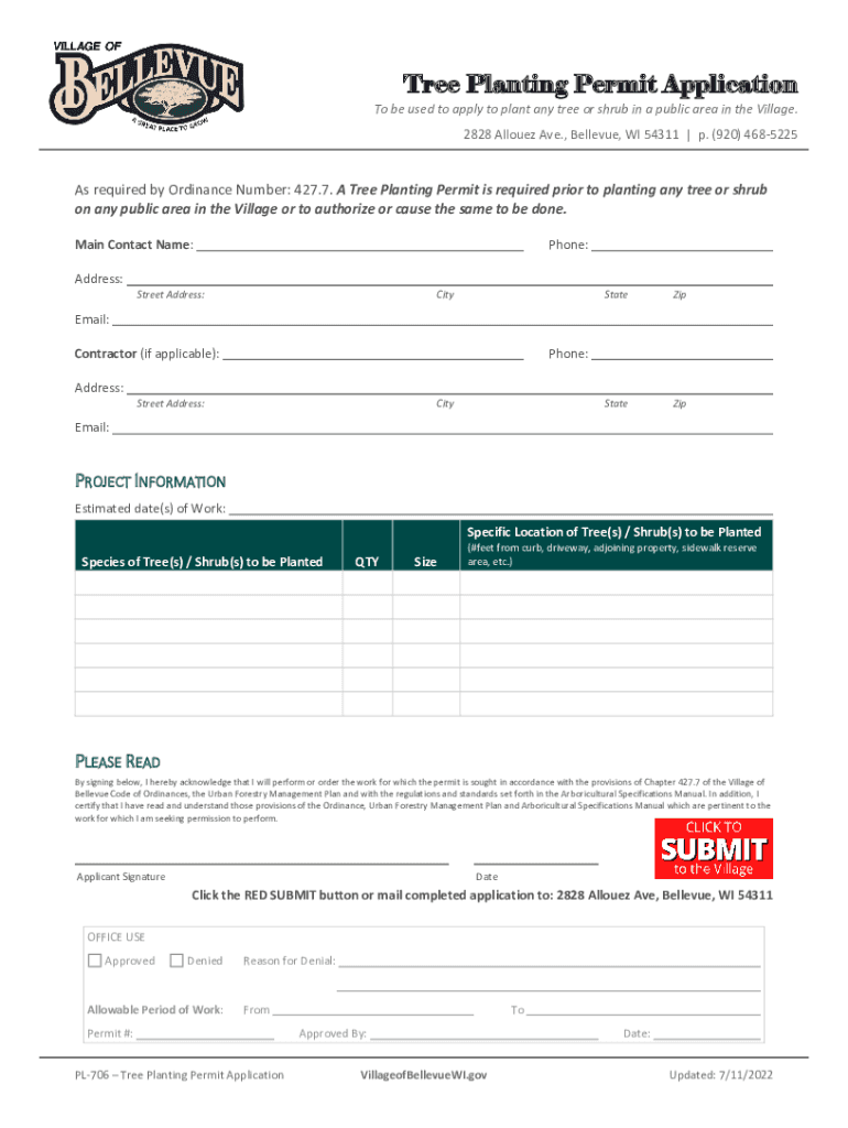 Fillable Online Village of Bellevue, WI Trees and Shrubs - eCode360 Fax ...