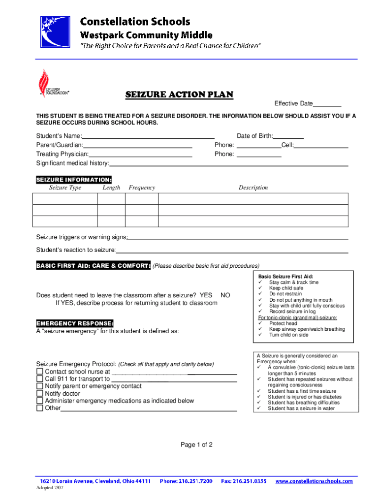 Fillable Online WCM Seizure Action Plan Fax Email Print - pdfFiller