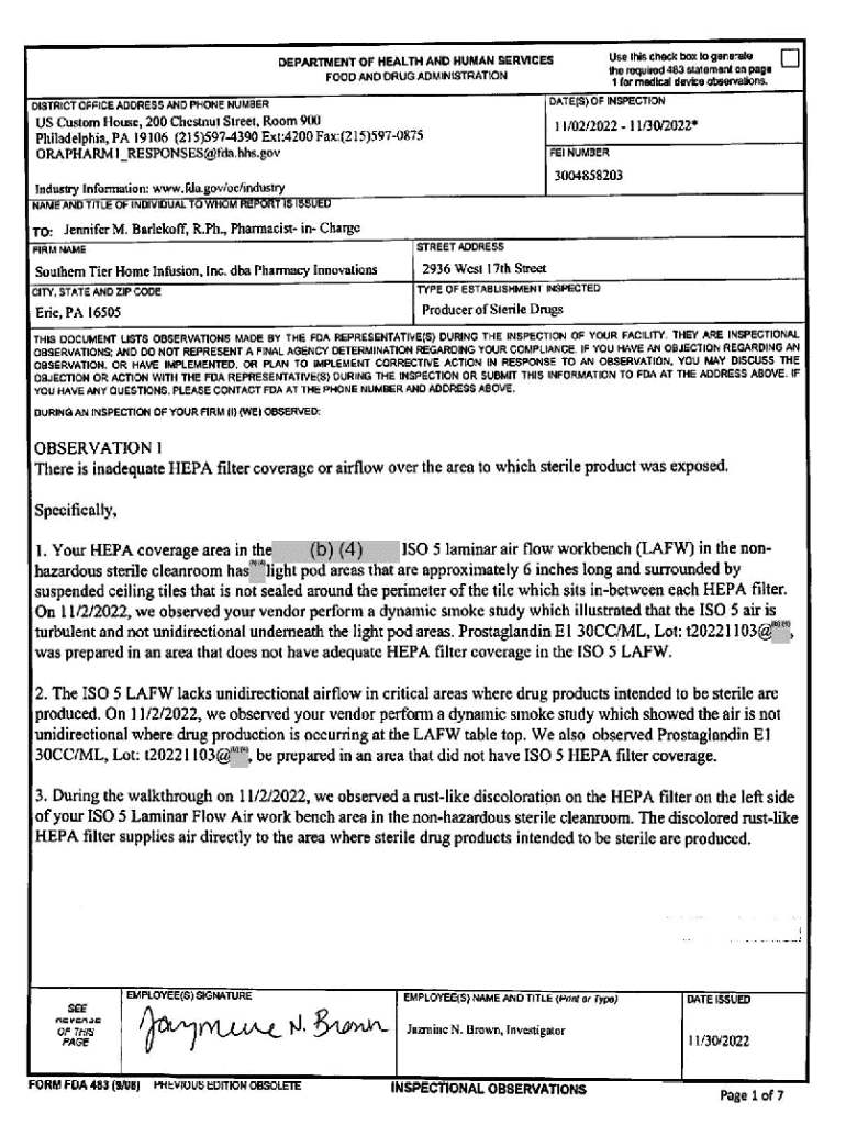 Fillable Online What to Expect after an Inspection: 483s, Responses and ...