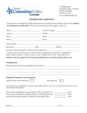 Fillable Online Roofing Permit Application - Columbine Valley Colorado ...