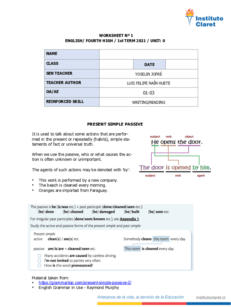Fillable Online Week 3 Monday Worksheet 1 Simple passive Fax Email ...