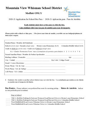 Completable En línea School Bus Pass Application Request Form Fax Email ...