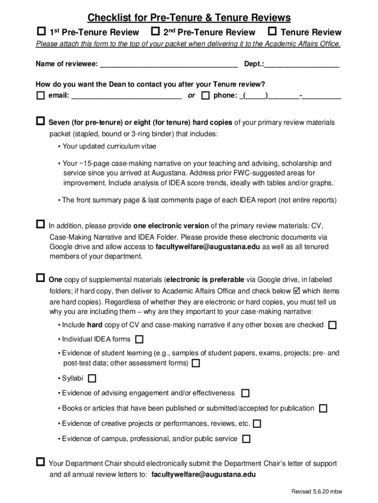 Fillable Online Request for Early Tenure - Checklist DETAILED 07.01.19 ...