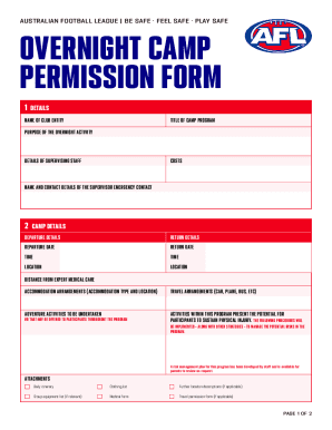 Fillable Online OVERNIGHT CAMP PERMISSION FORM Fax Email Print - pdfFiller
