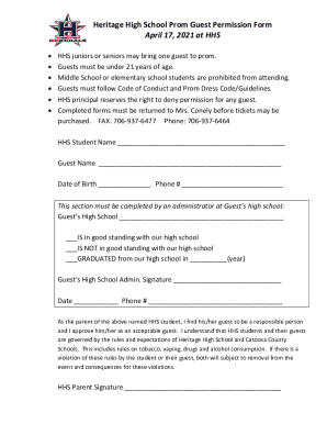 Fillable Online Heritage High School Prom Guest Permission Form April ...