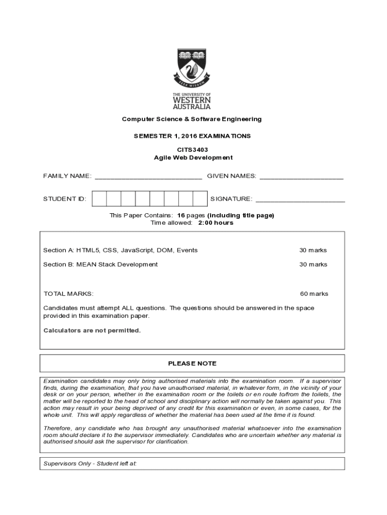 Fillable Online teaching csse uwa edu CITS3403 Agile Web Development ...