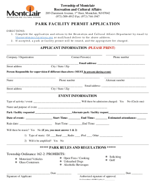 Fillable Online Park Facility Permit Application - Township of Montclair Fax Email Print - pdfFiller