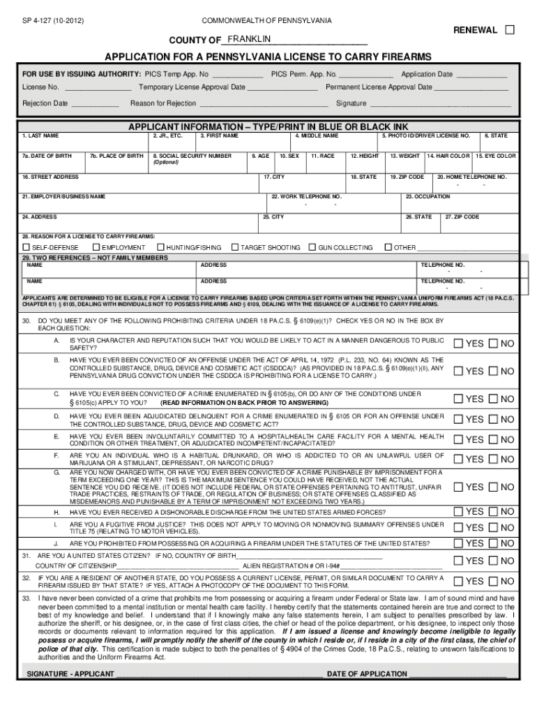 Fillable Online License to Carry Firearms Application/Renewal ...