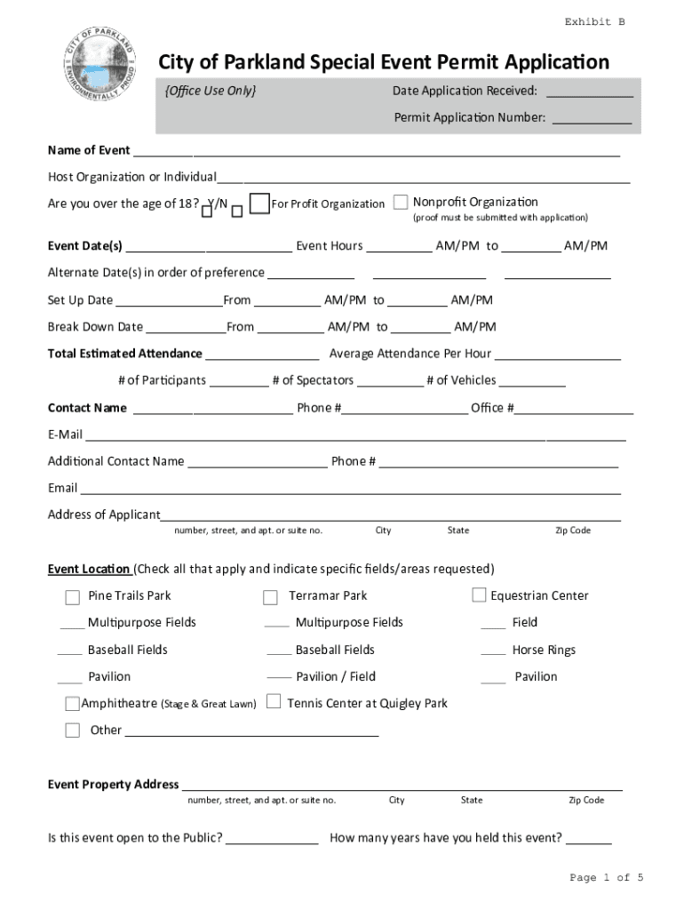 Fillable Online City of Parkland Special Event Permit Application Fax ...