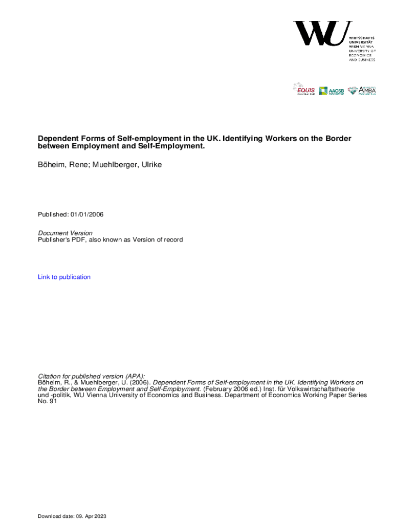 Fillable Online Dependent Forms of Self-employment in the UK ...