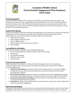 Fillable Online Conniston Middle School Parent Family Engagement Plan ...