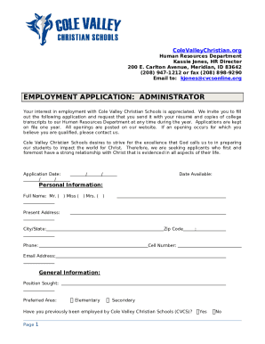 EMPLOYMENT APPLICATION:ADMINISTRATOR Doc Template | pdfFiller