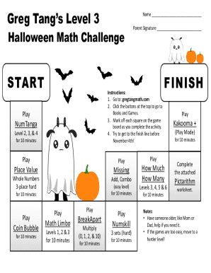 Fillable Online FINISH Greg Tang's Level 0 Halloween Math Challenge ...