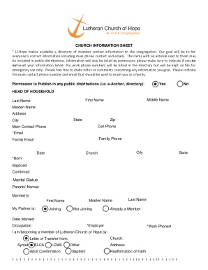 Fillable Online CHURCH INFORMATION SHEET Fax Email Print - pdfFiller
