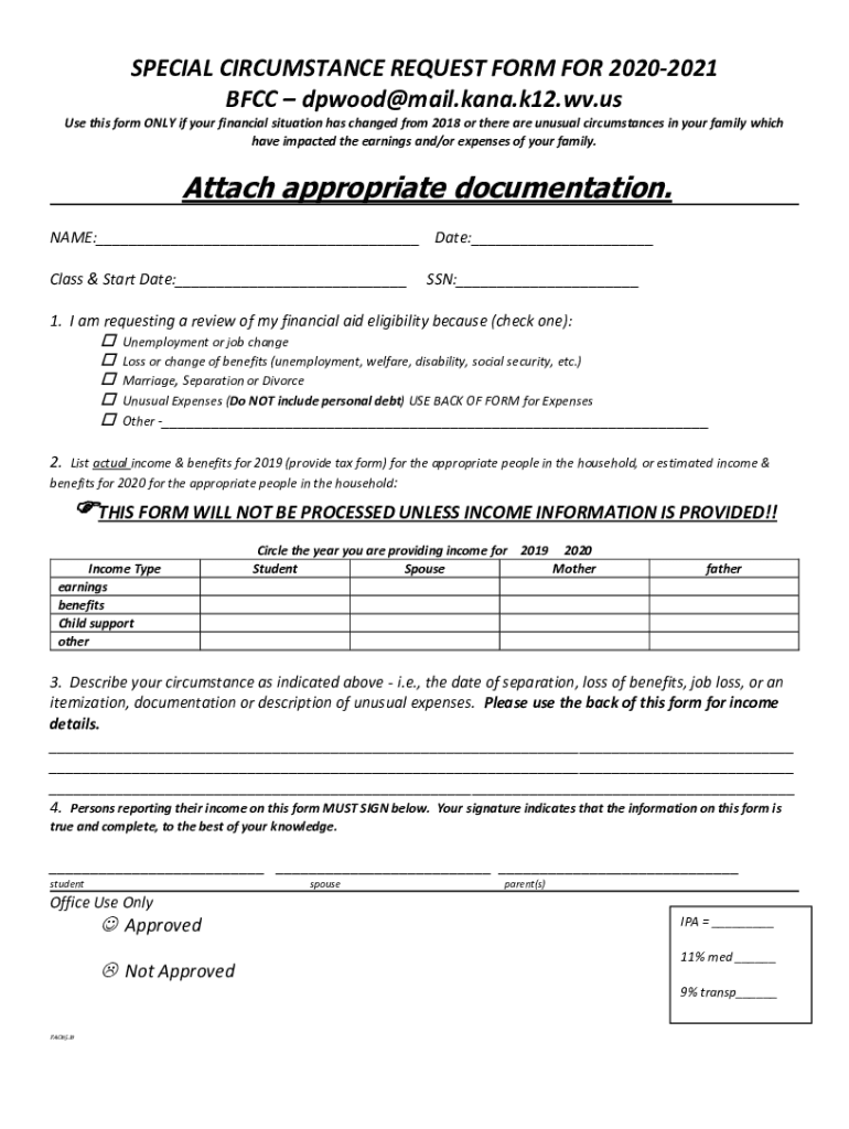 Fillable Online 20212022 Special Circumstances Request Form Fax Email Print - pdfFiller