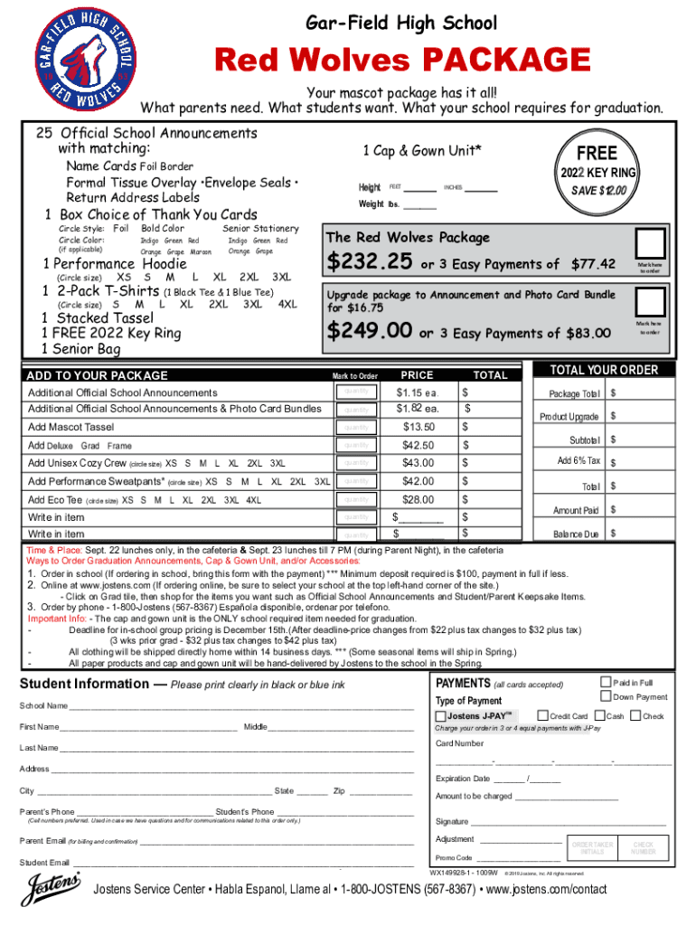 Fillable Online Gar-Field High School, now home of the Red Wolves Fax ...