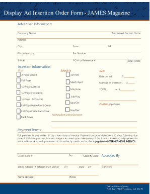 Fillable Online Display Ad Insertion Order Form - JAMES Magazine - Fax ...