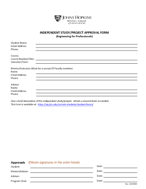 Fillable Online ep jhu Independent Study/Project Approval Form Fax ...