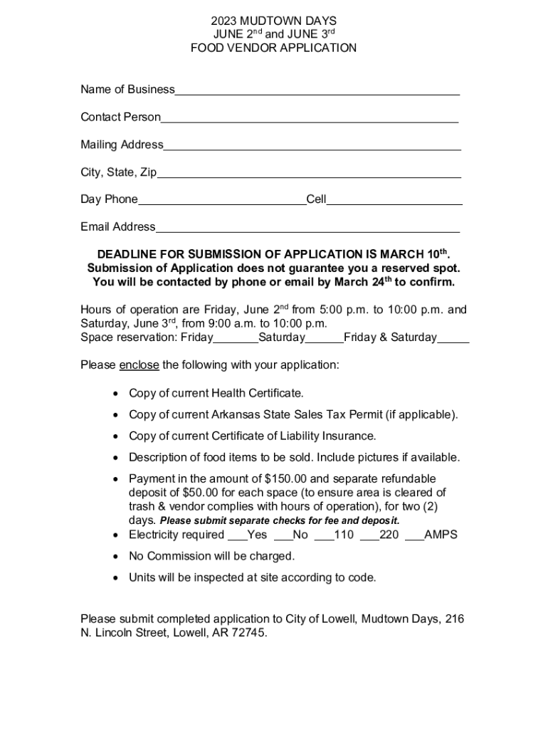 Fillable Online FOOD VENDOR APPLICATION FORM Fax Email Print - pdfFiller