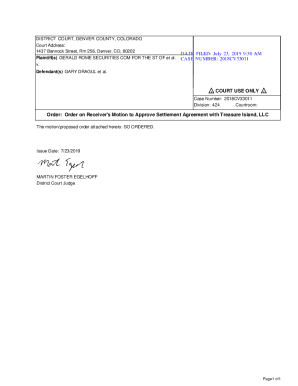 Fillable Online Order on Receiver's Motion to Approve Settlement ... Fax Email Print - pdfFiller