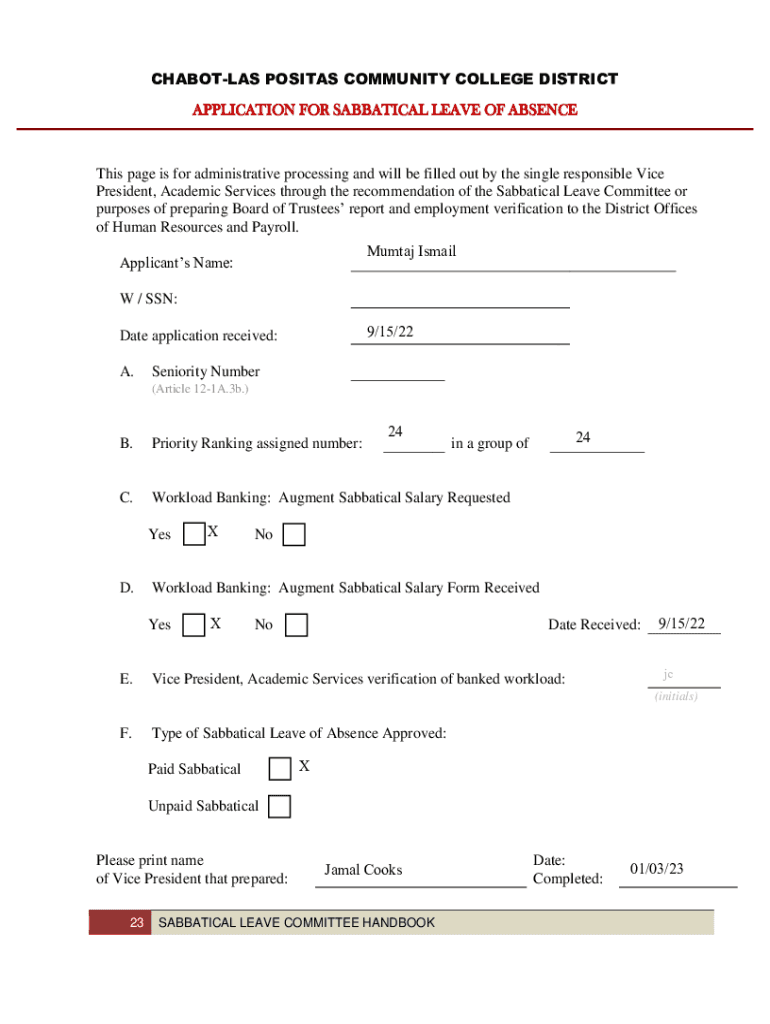 Fillable Online application for sabbatical leave Fax Email Print - pdfFiller