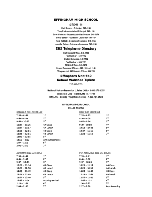 Fillable Online EFFINGHAM HIGH SCHOOL EHS Telephone Directory ... Fax Email Print - pdfFiller