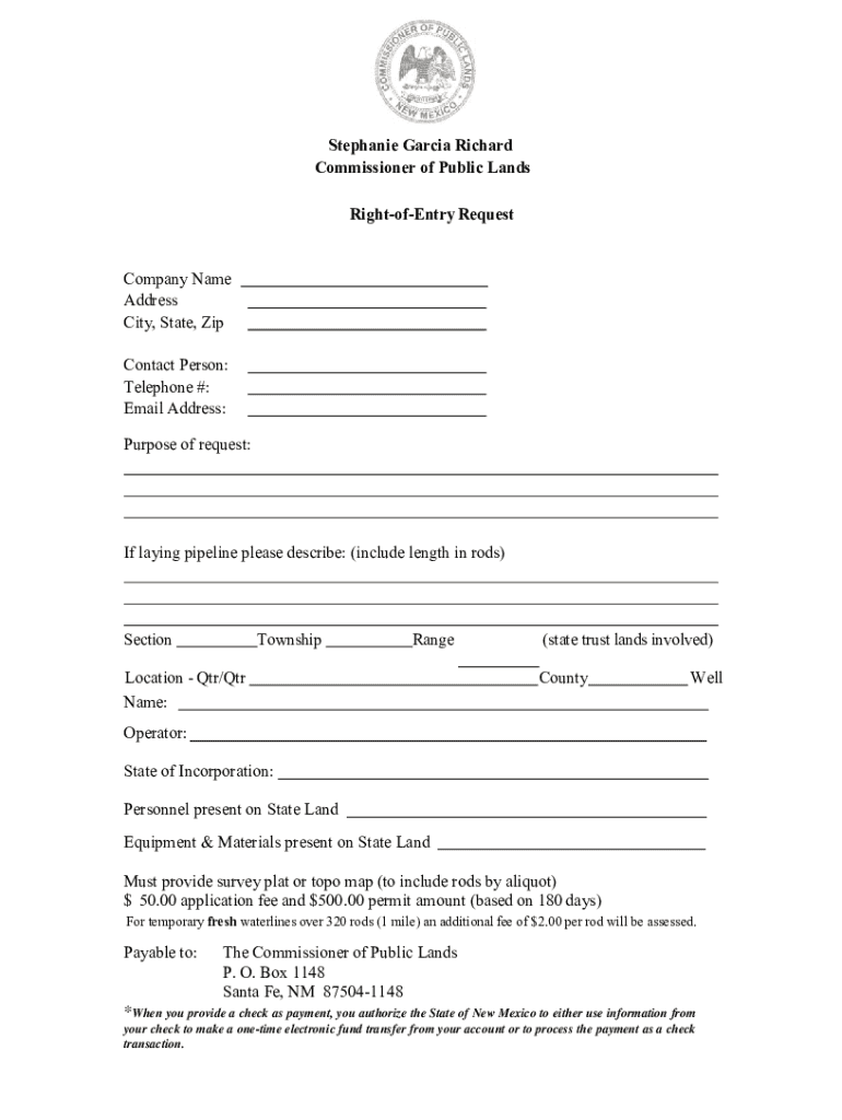 Fillable Online Right-of-Entry Request Fax Email Print - pdfFiller