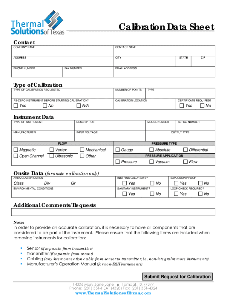 Fillable Online Calibration Data Sheet Fax Email Print - pdfFiller