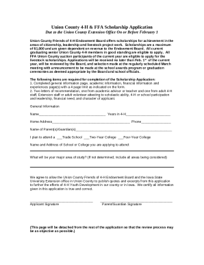 Union County 4-H Scholarship Application Doc Template | pdfFiller