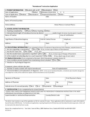Fillable Online SPECIAL EDUCATION HOMEBOUND SECTION 504 ... Fax Email ...