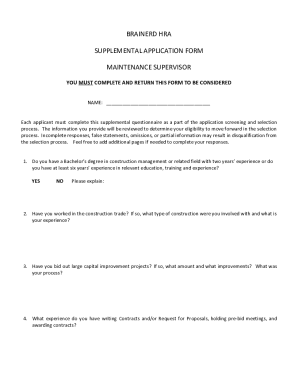 Fillable Online BRAINERD HRA SUPPLEMENTAL APPLICATION FORM ... Fax ...