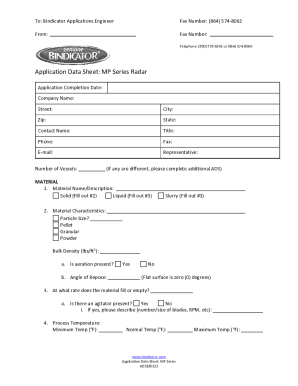 Fillable Online Application Data Sheet: MP Series Radar Fax Email Print ...