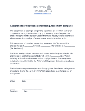Fillable Online Assignment of Copyright Songwriting Agreement Template ...