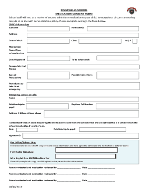 Fillable Online Medication Consent Form - Kingswells Primary School Fax ...