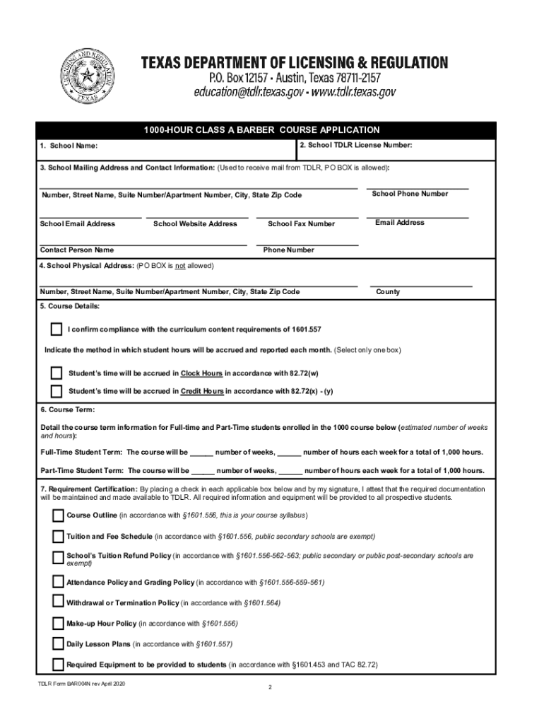 Fillable Online Texas Barber School Forms Fax Email Print - pdfFiller