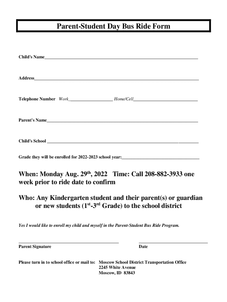 Fillable Online Parent-Student Day Bus Ride Form Fax Email Print ...