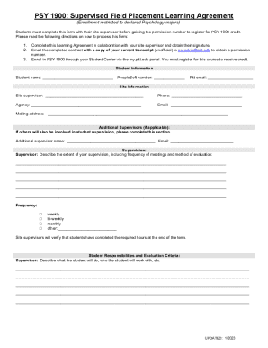 Fillable Online psychology pitt Supervised Field Placement - Pitt ...