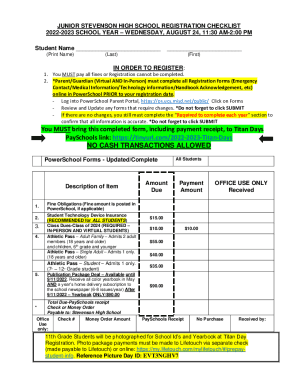 Fillable Online Stevenson High School Registration Check List Fax Email ...