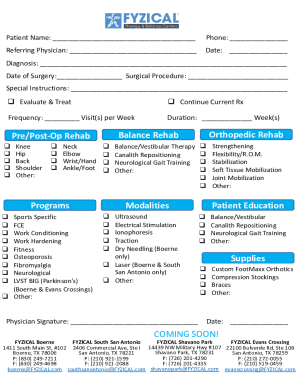 Fillable Online Pre/Post-Op Rehab Balance Rehab Orthopedic ... Fax ...