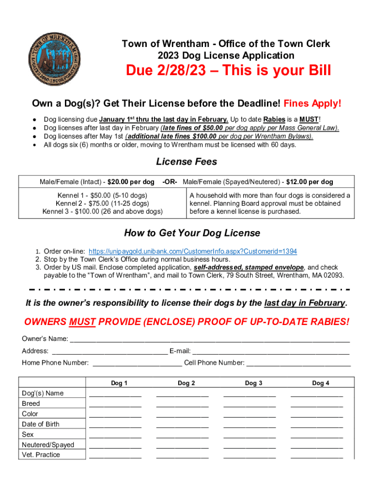 Fillable Online REMINDER: Dog License Renewals Due by April 1 Fax Email ...