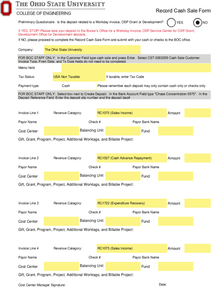 Fillable Online Record Cash Sale Form (Deposit). ... Fax Email Print ...