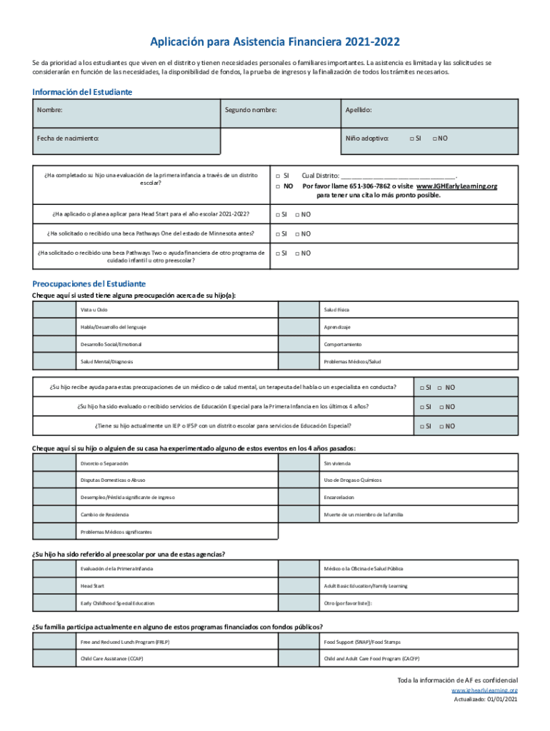 Completable En línea Financial Aid Application Form - Spanish Fax Email Imprimir - pdfFiller